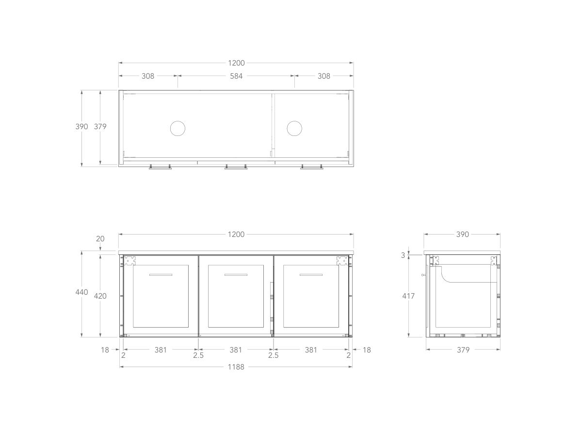 Kado Lux Ensuite All Door 1200mm Wall Hung Vanity Double Basin 20mm ...