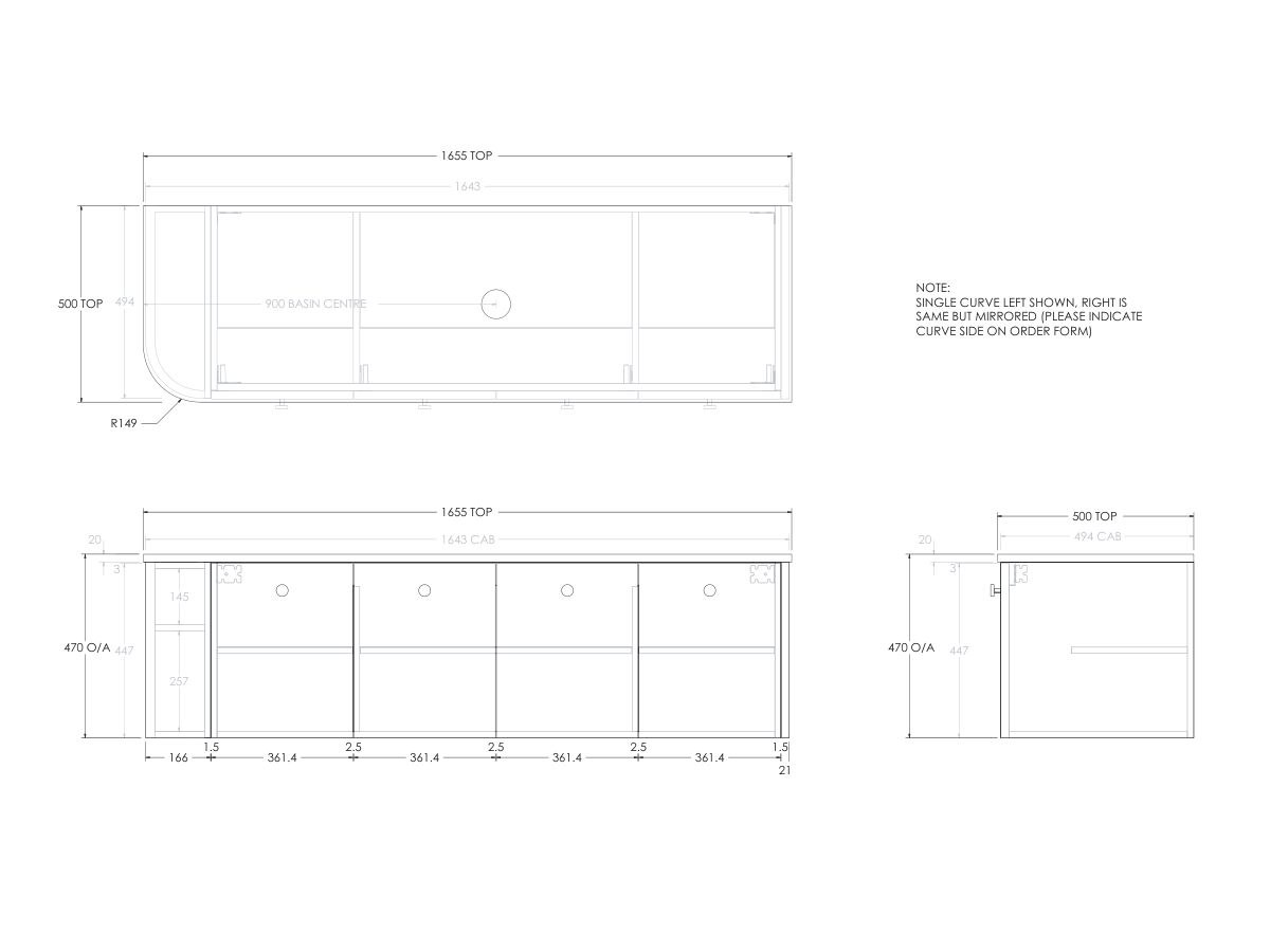 Kado Era Single Curve All Door 1650mm Wall Hung Vanity with Centre ...