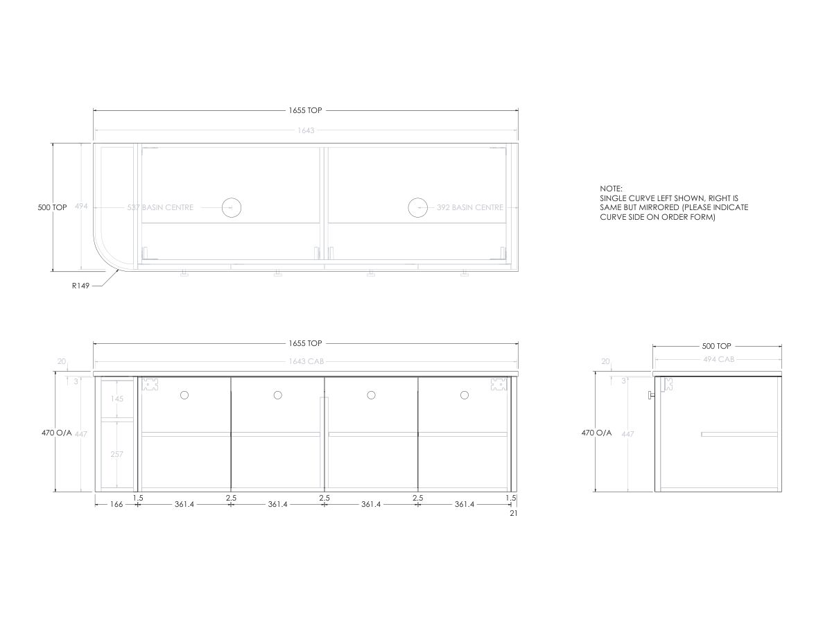 Kado Era Single Curve All Door 1650mm Wall Hung Vanity with Double ...