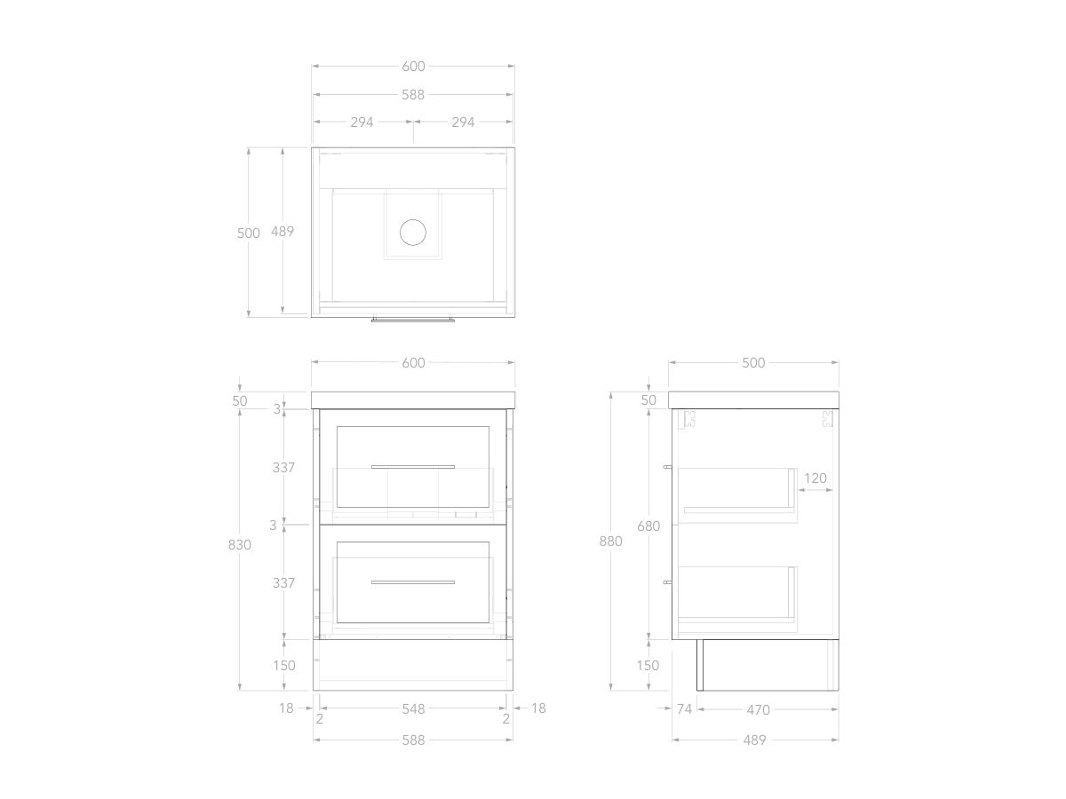 Kado Lux 600mm All Drawer Floor Mounted Vanity Unit 50mm Caesarstone ...