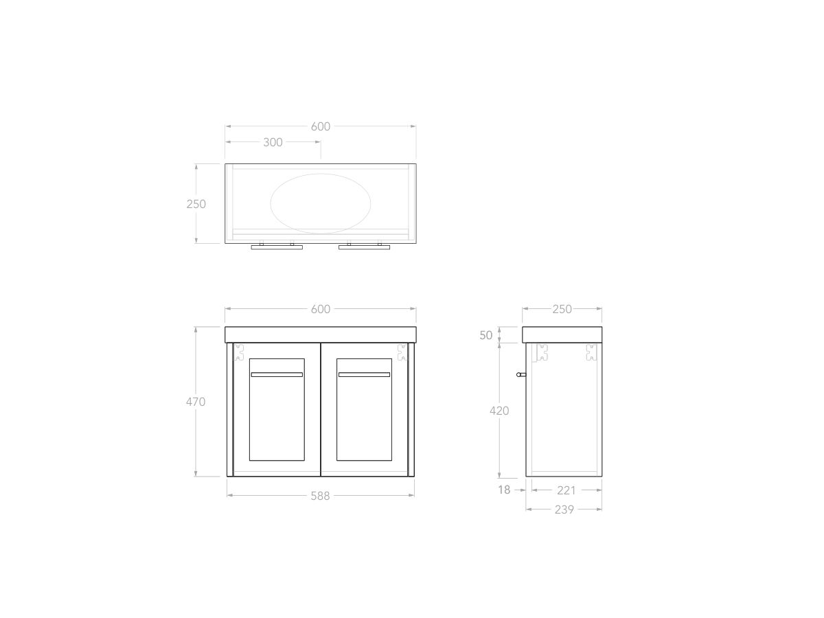 Kado Lux Petite Vanity Unit Wall Hung 600mm Centre Bowl 50mm Durasein ...