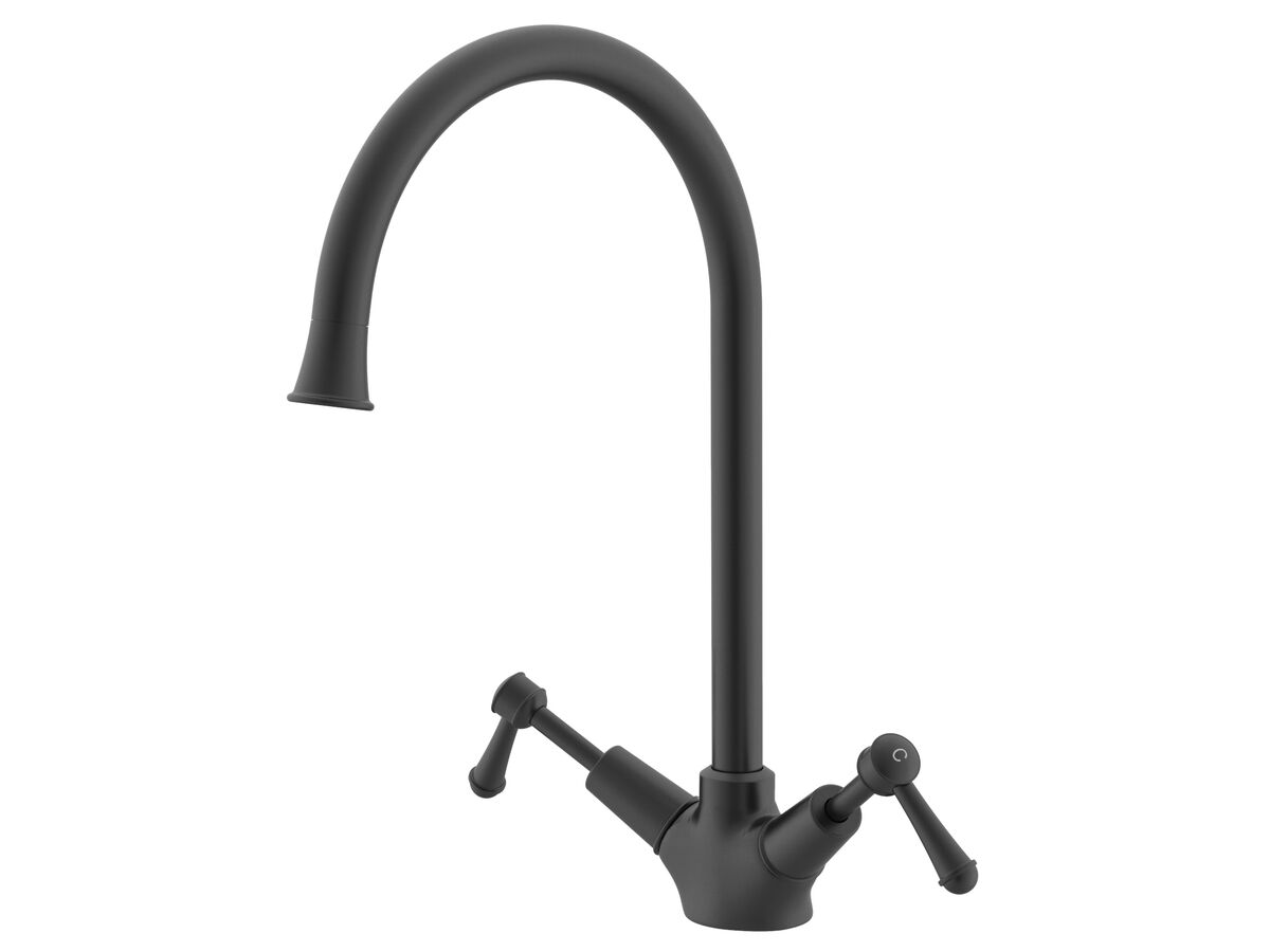Posh Canterbury Gooseneck Sink Twinner Tap Large Lever Matte Black (4 ...