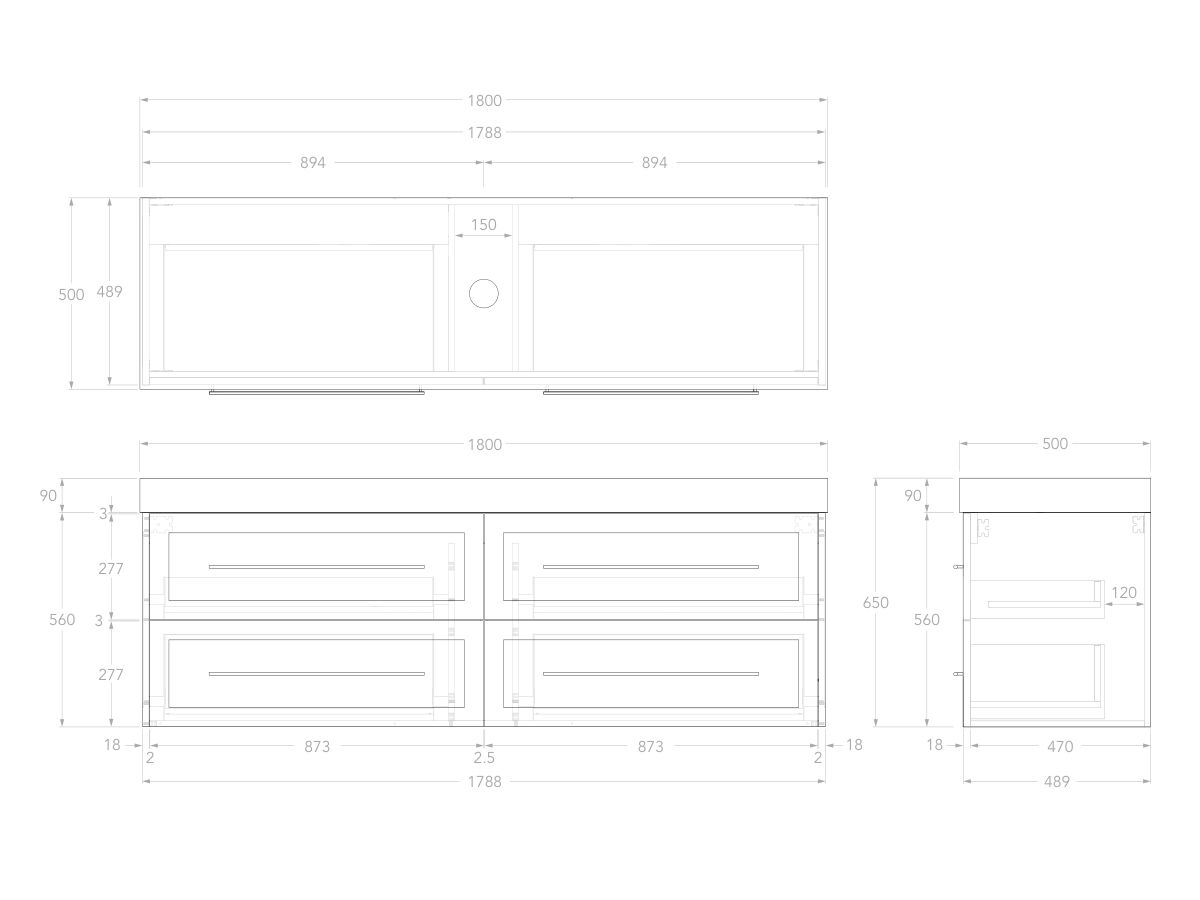 Kado Lux All Drawer 1800mm Wall Hung Vanity Centre Basin 90mm Cherry ...