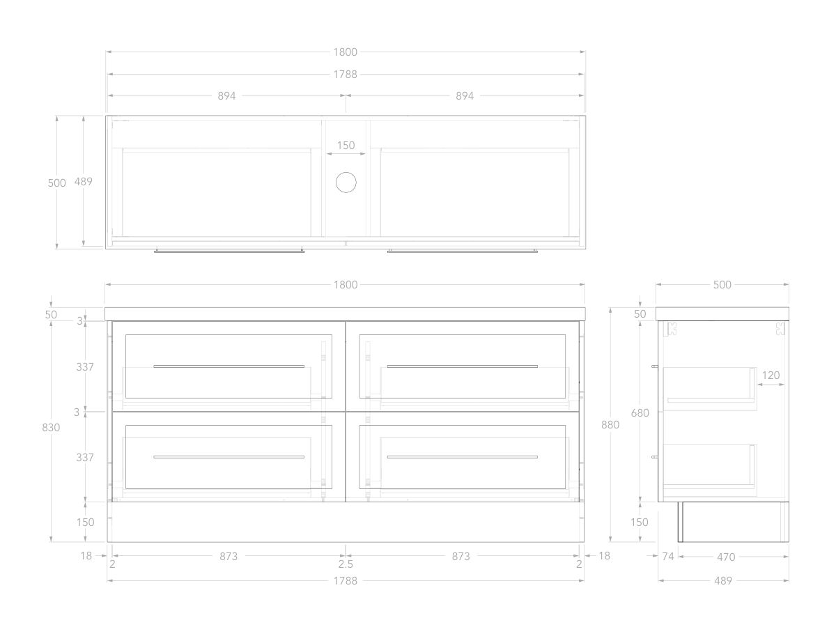 Kado Lux 1800mm All Drawer Floor Mounted Vanity Unit 4 Drawers Single ...