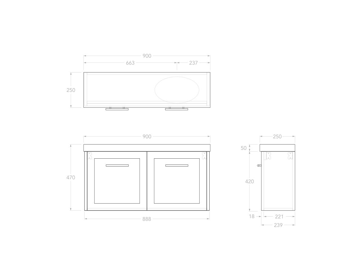 Kado Lux Petite Vanity Unit Wall Hung 900mm Right Bowl 50mm Cherry Pie ...