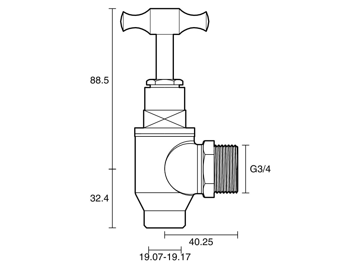 Dura Meter Stop Right Angled T-Head Male x Capp 20mm Lead Free from Reece