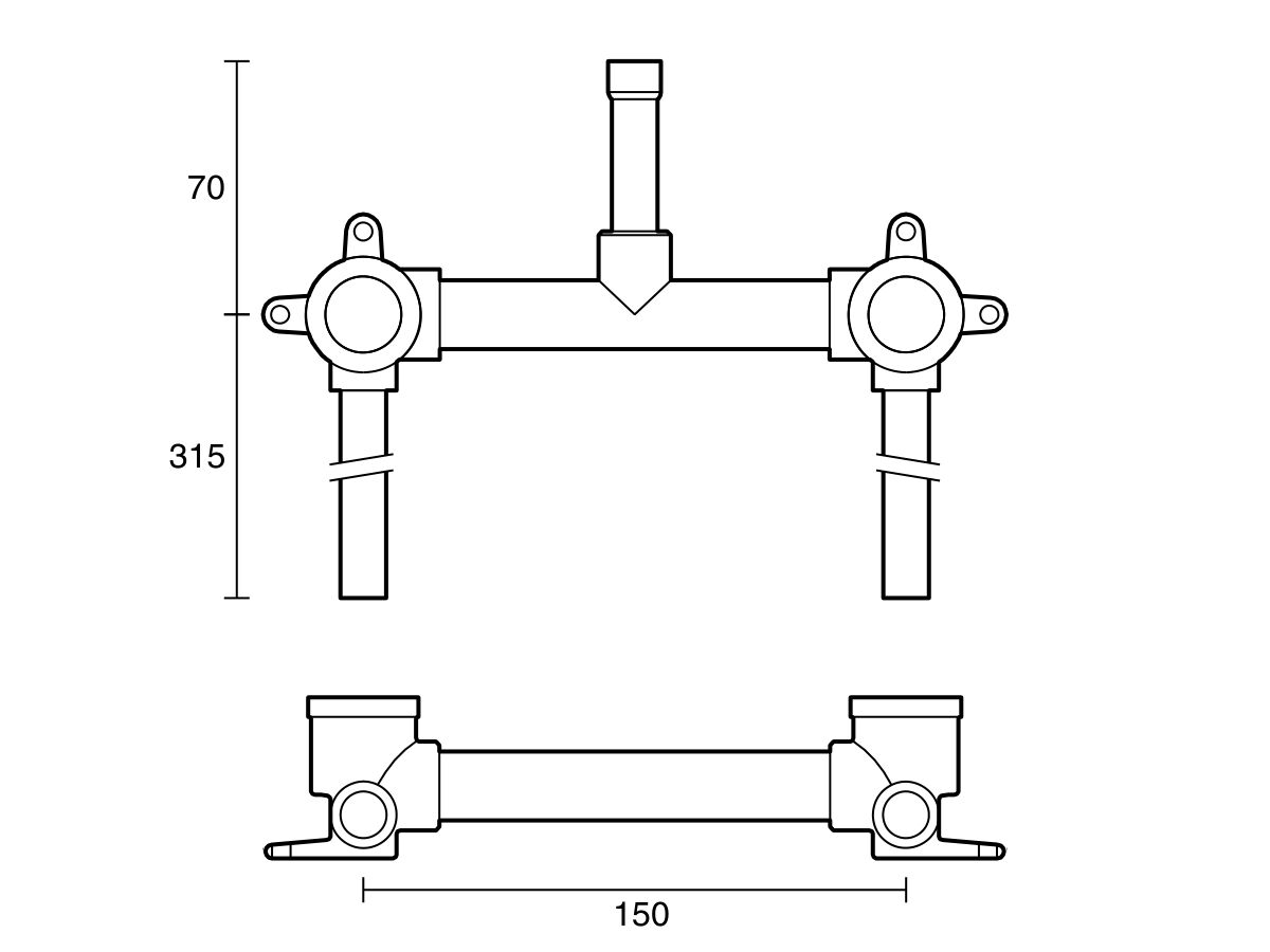 Ardent Shower Assembly 150mm Centre 90mm DN15 Riser with 300mm Tails ...