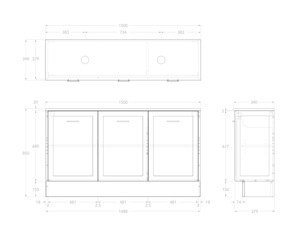 Kado Lux Ensuite All Door 1500mm Floor Mount Double Basin 20mm ...