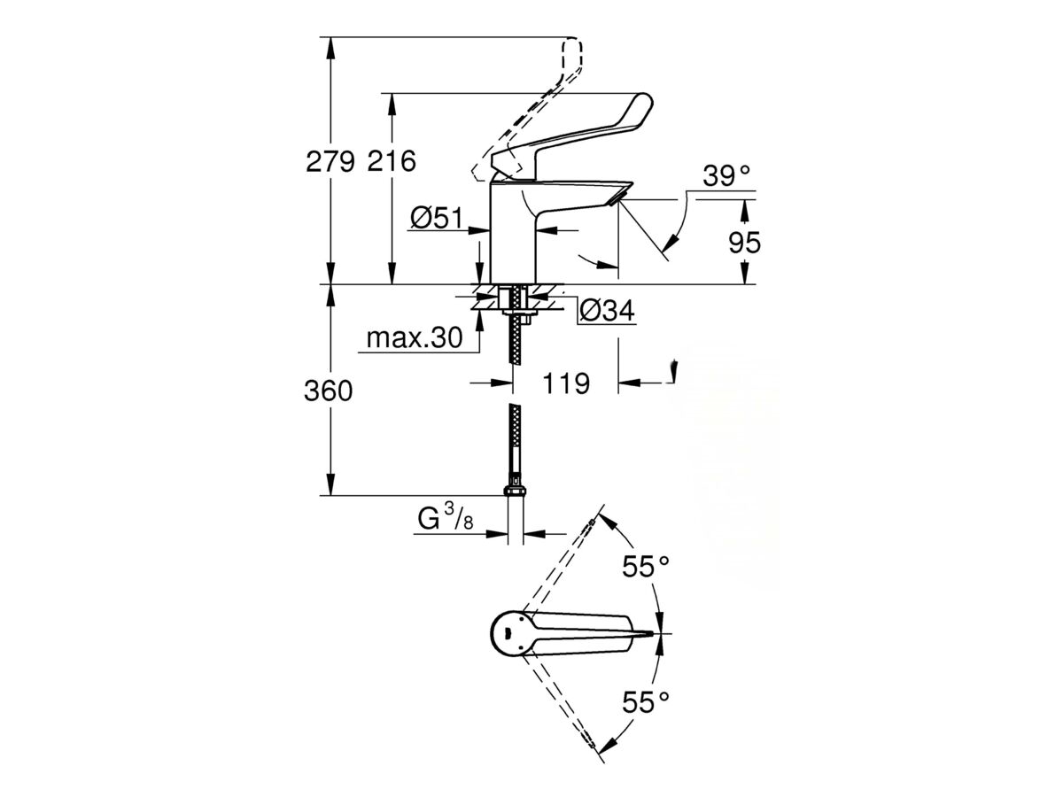GROHE Eurosmart Extended Lever Basin Mixer Chrome (5 Star) Lead Free ...