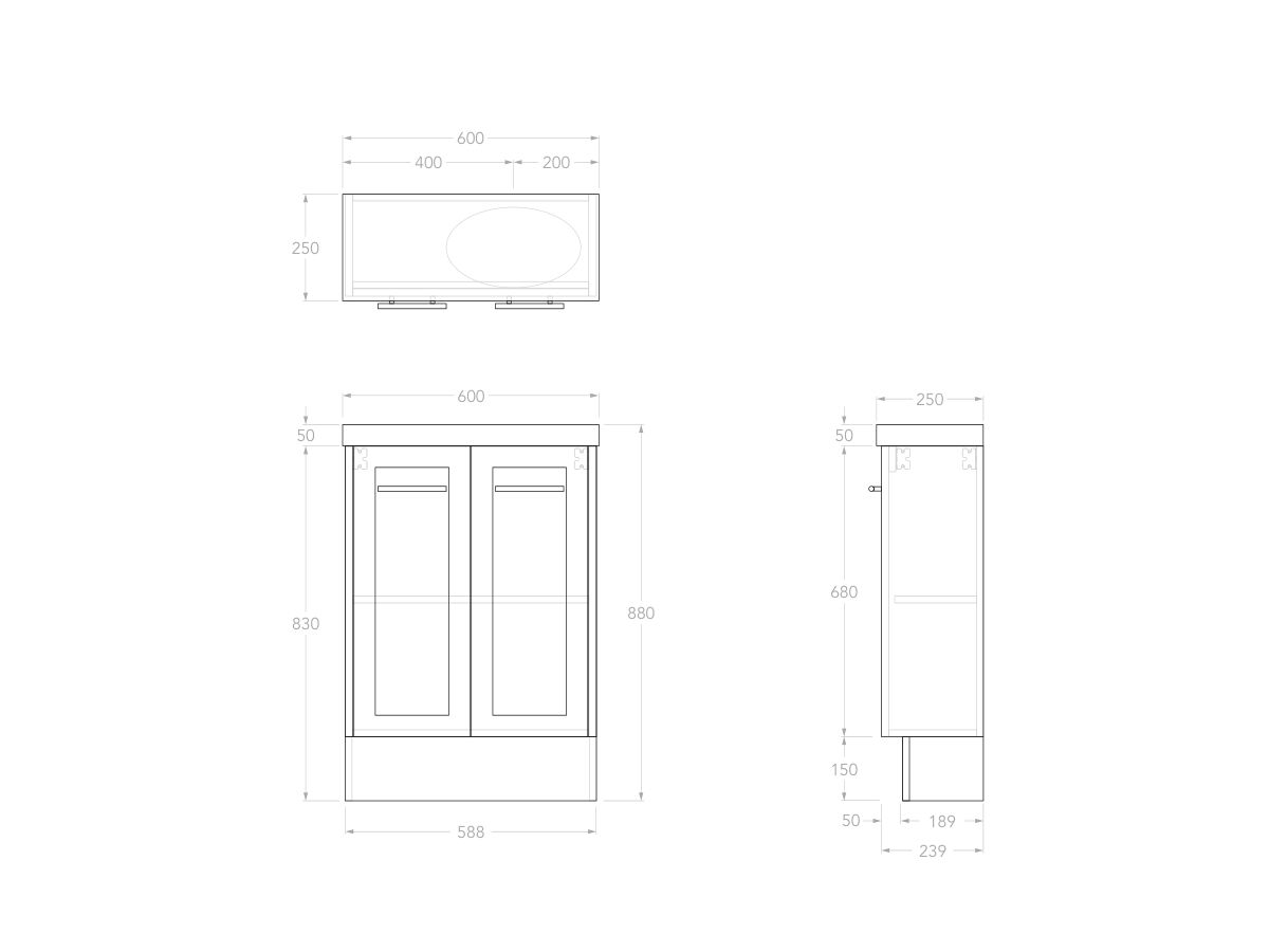 Kado Lux Petite Vanity Unit Floor Mount 600mm Right Bowl 50mm Durasein ...