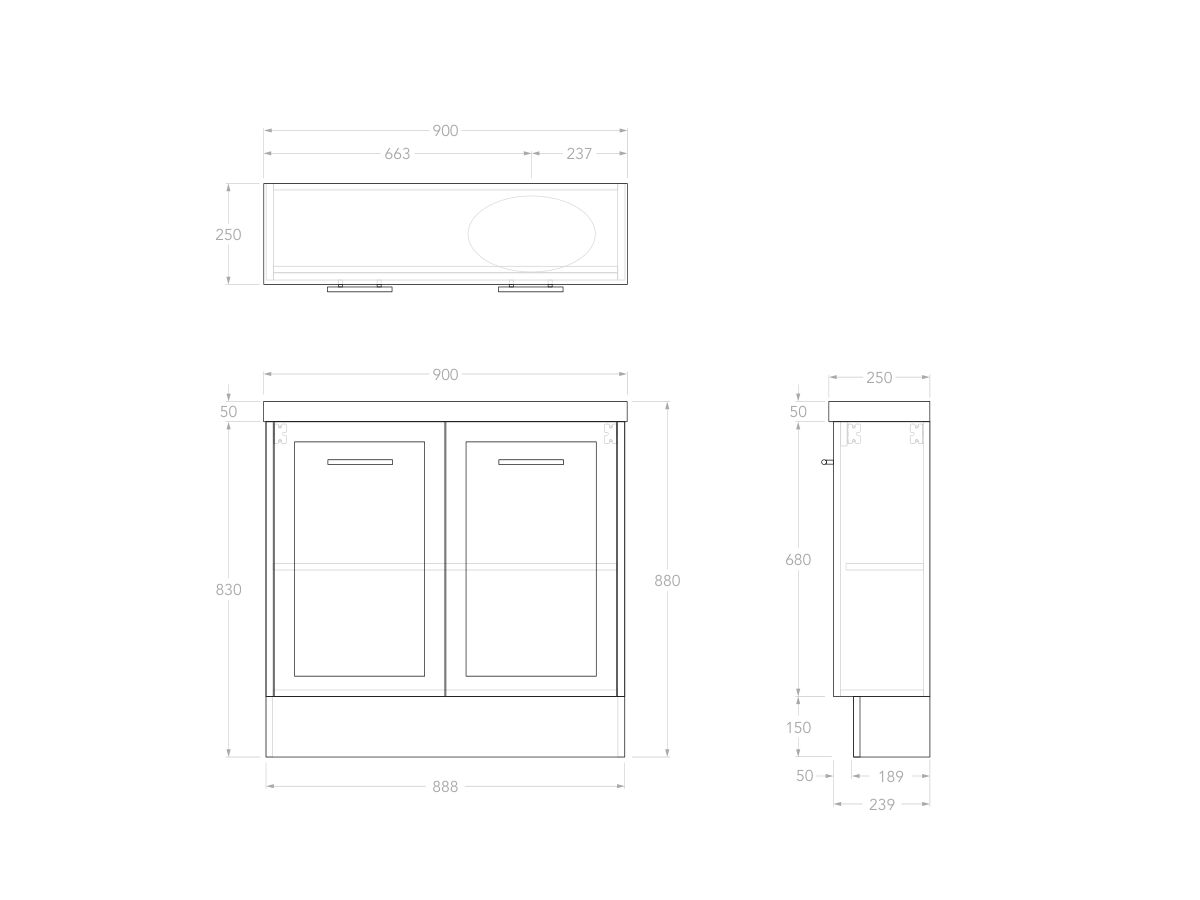 Kado Lux Petite Vanity Unit Floor Mount 900mm Right Bowl 50mm Cherry ...
