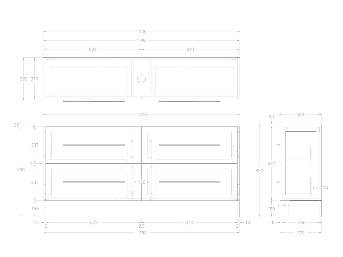 Kado Lux Ensuite All Drawer Twin 1800mm Floor Mount Centre Basin 20mm ...