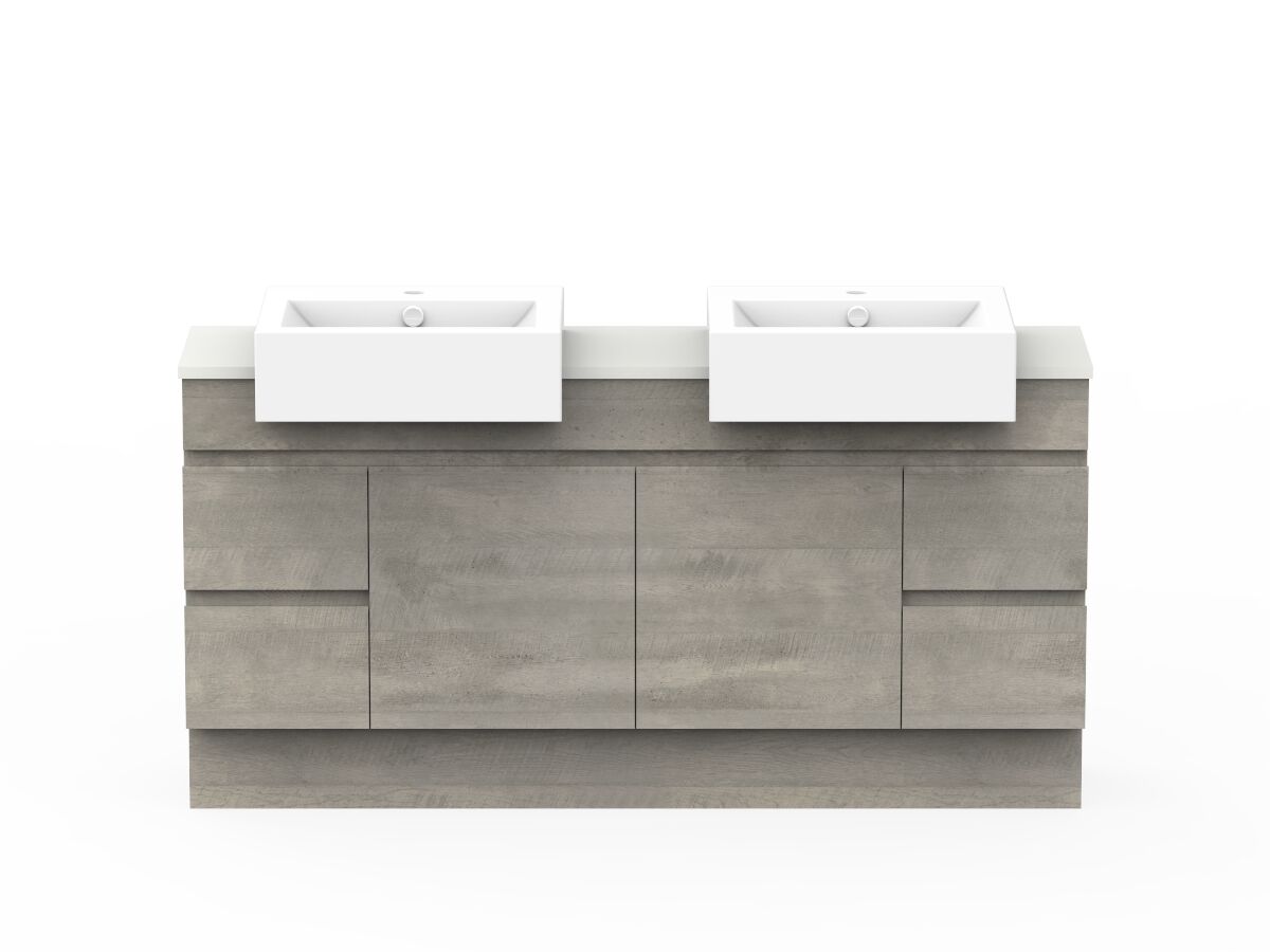Posh Domaine 1500mm Floor Mount Vanity Unit Semi-Recessed Double Bowl ...