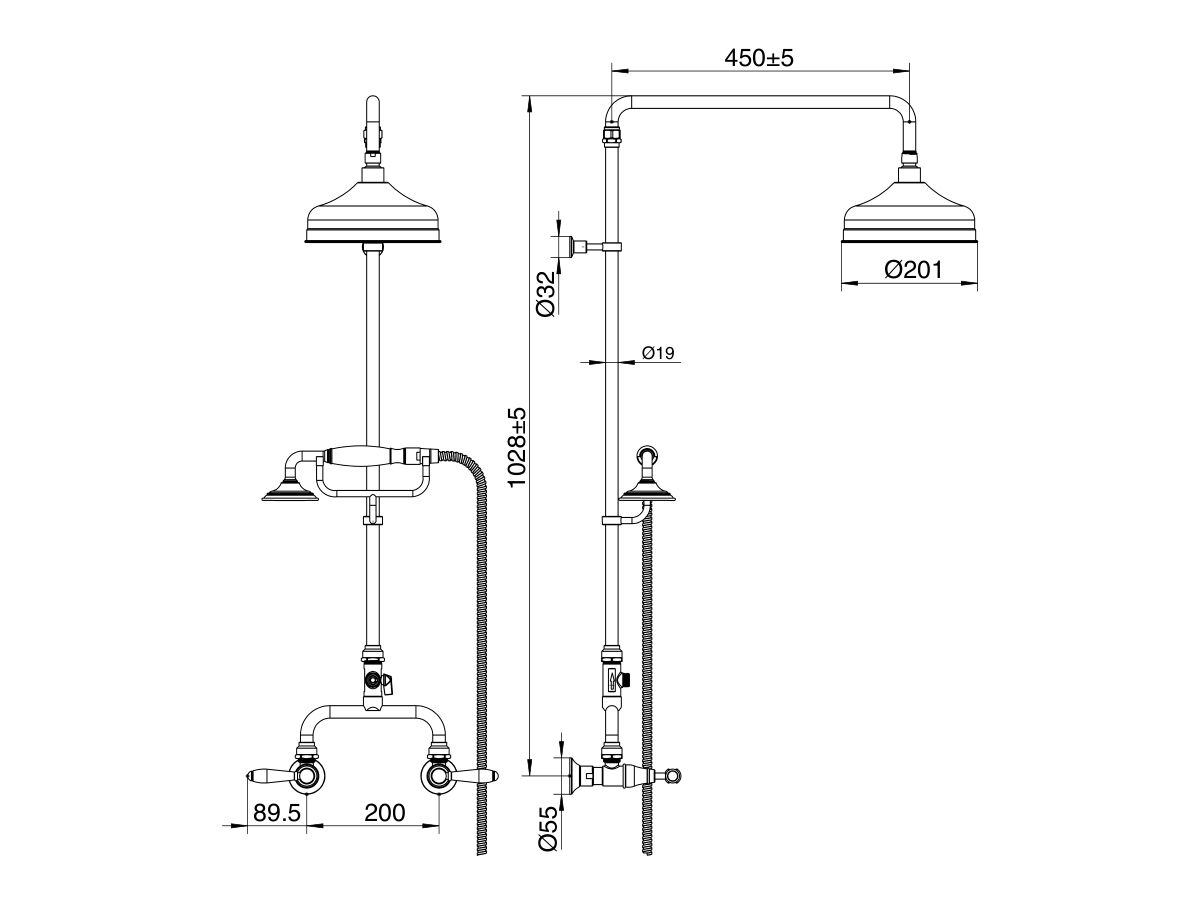 Milli Monument Edit Exposed Twin Telephone Shower Set Lever Porcelain ...