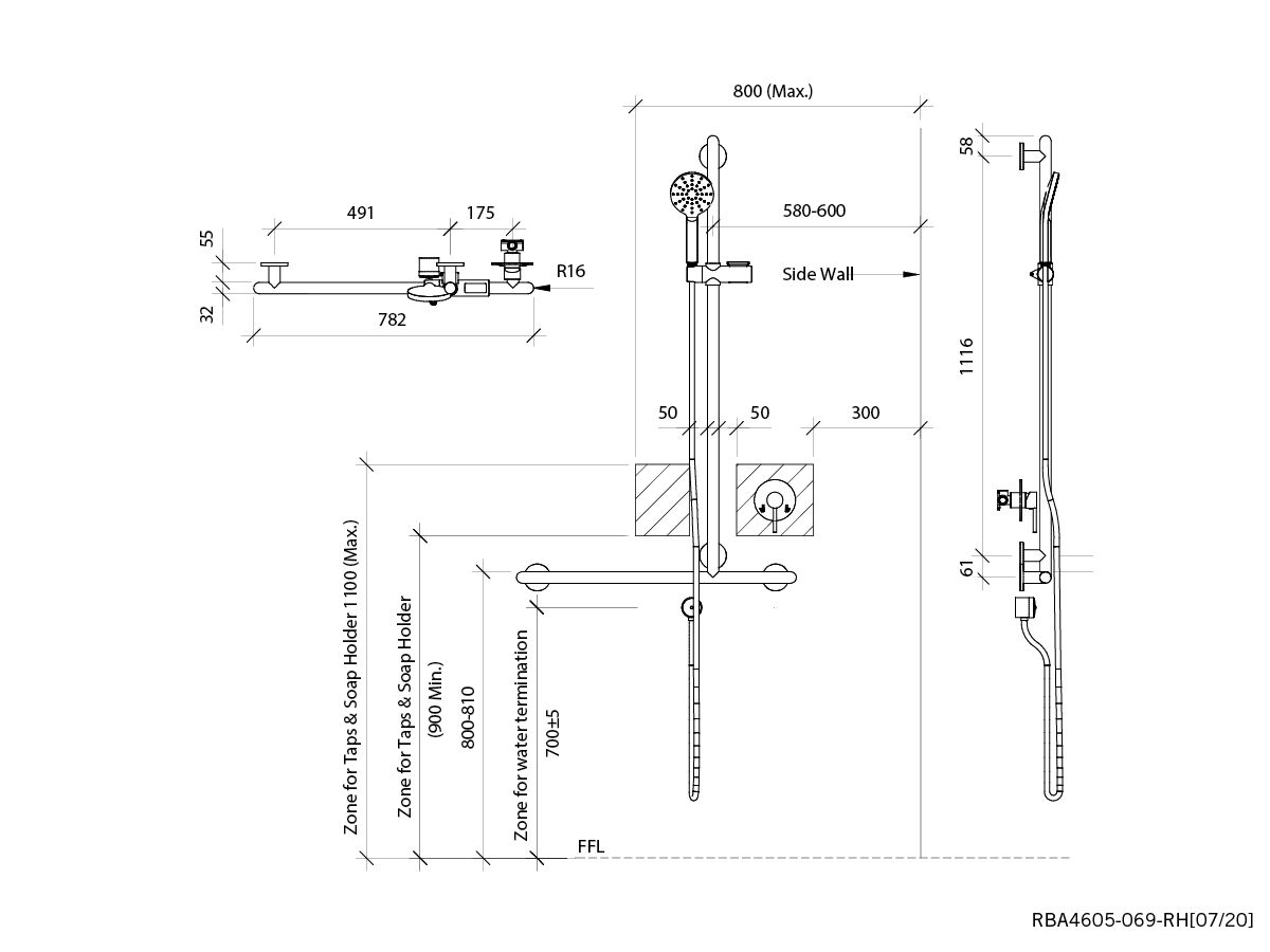 Stainless Steel / Chrome Twin Rail with Handset, Hose & Elbow & Mixer ...