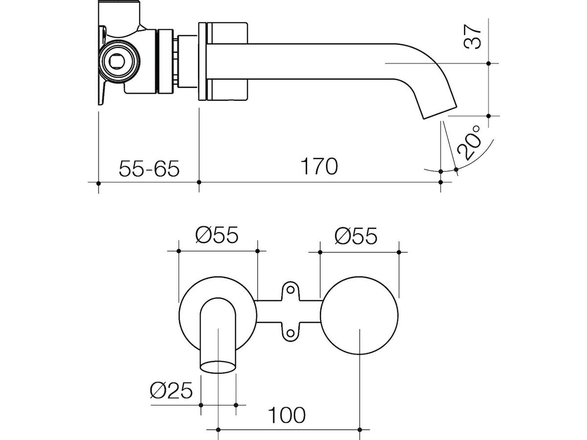 Caroma Elvire Progressive Wall Basin Mixer Gunmetal Body + Tasmanian ...