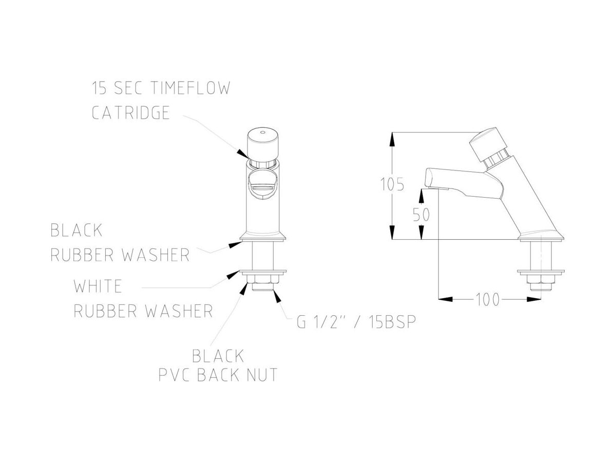 Galvin Engineering Ezy-Push Pillar Tap 15 Second Timed Flow Chrome (6 ...