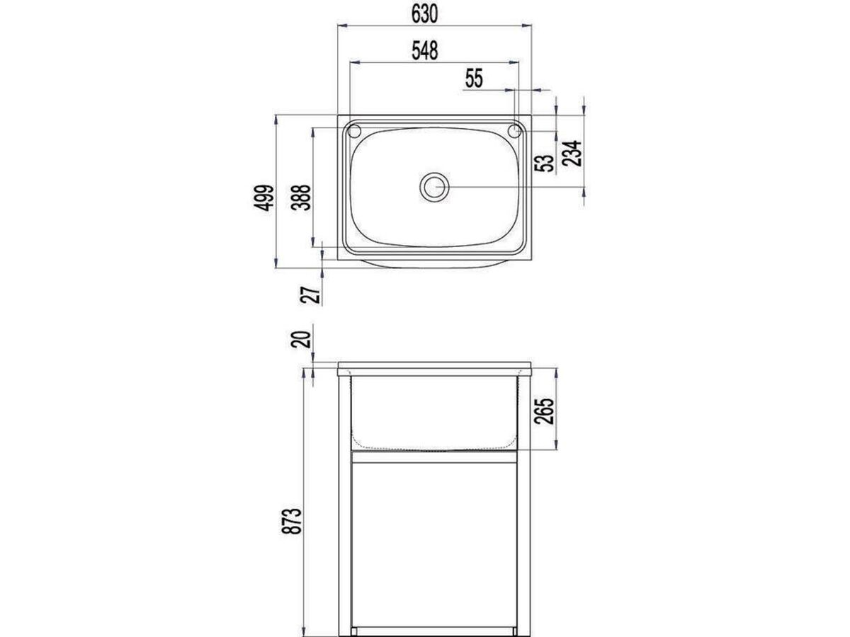 Clark 8051 Trough & Cabinet Single 45L 1 Taphole Right Hand Stainless ...