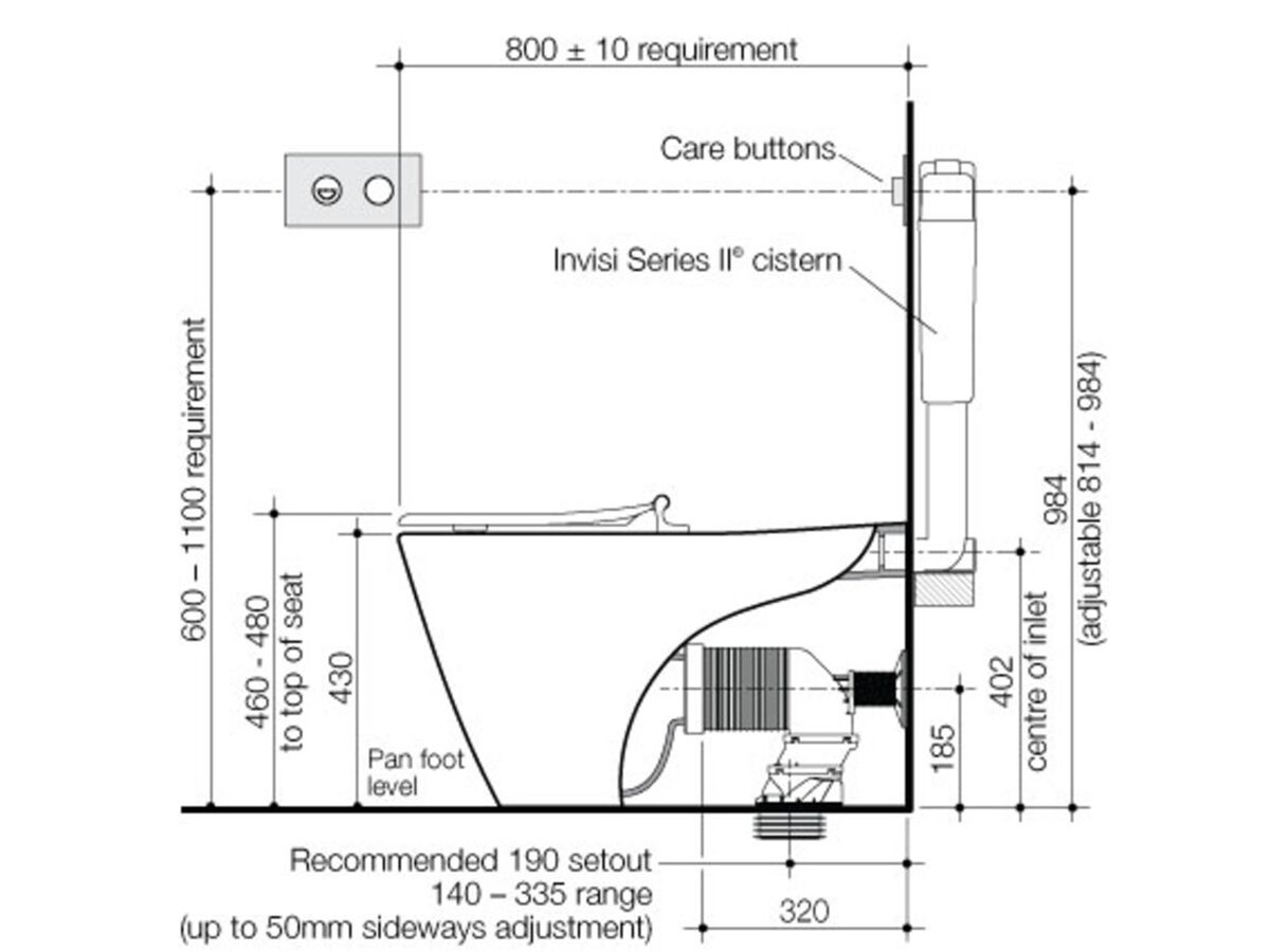Caroma Care 800 Cleanflush Wall Faced Back Inlet Invisi II Toilet Suite ...