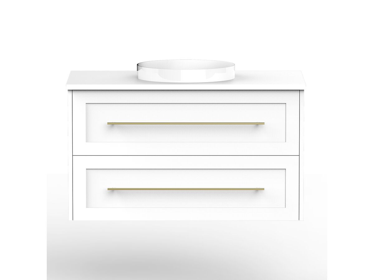 Kado Lux 900mm All Drawer Wall Hung Vanity Unit Caesarstone Centre Bowl ...
