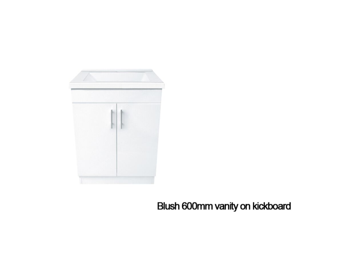 Duraplex Blush 600mm Vanity Unit with Kick Acrylic Top Solid Door White ...