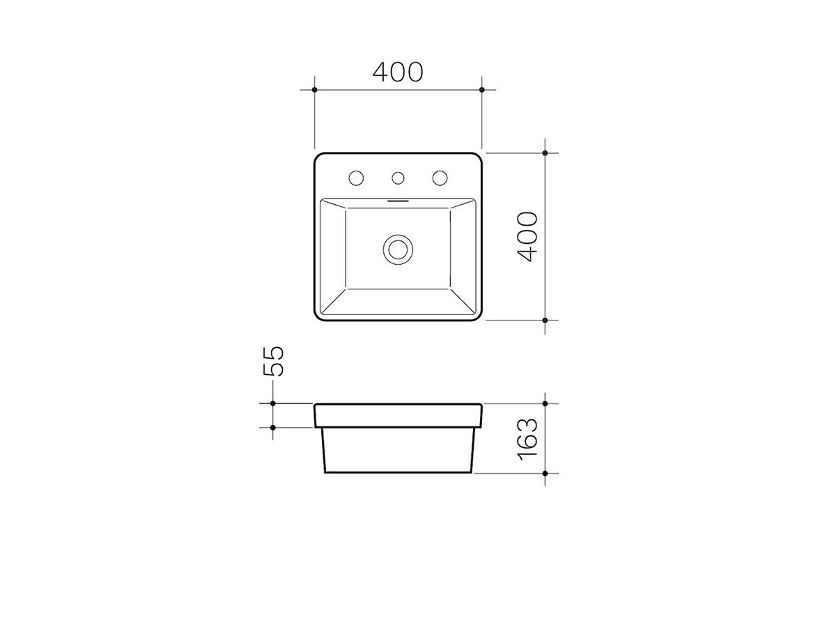 Clark Square Inset Basin with Overflow 1 Taphole 400mm White from Reece