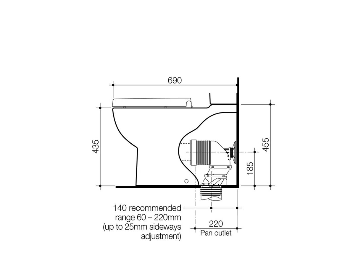 Caroma Opal II Wall Faced Close Coupled Easy Height Pan & Uni Connector ...