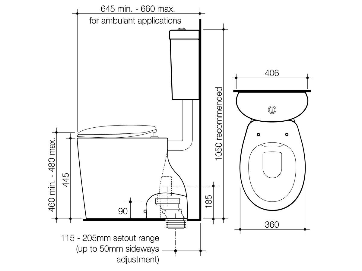 Caroma Care 610 Cleanflush Connector P Trap Suite Caravelle Toilet Seat ...