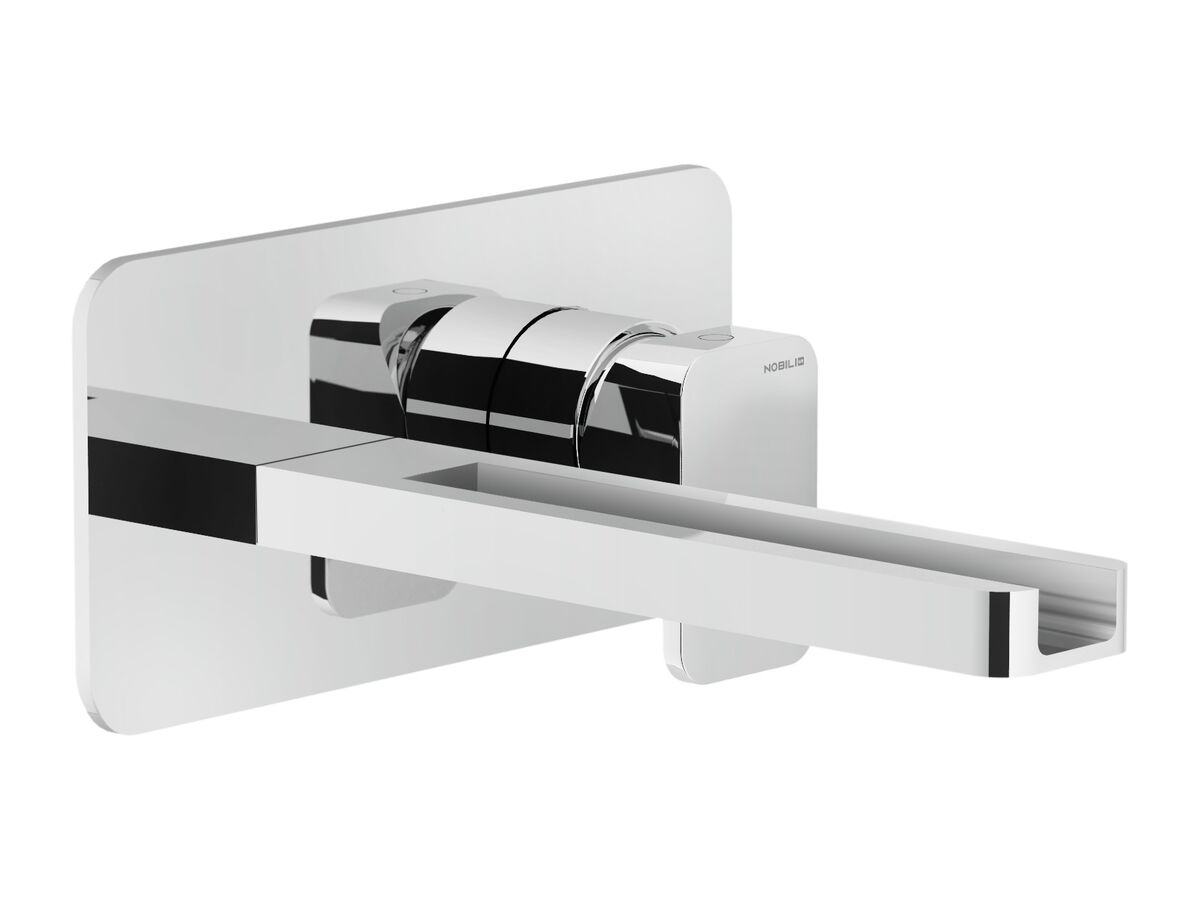 Teknobili Loop Cascade Wall Basin Mixer Tap Set 200mm Outlet Chrome (6 ...