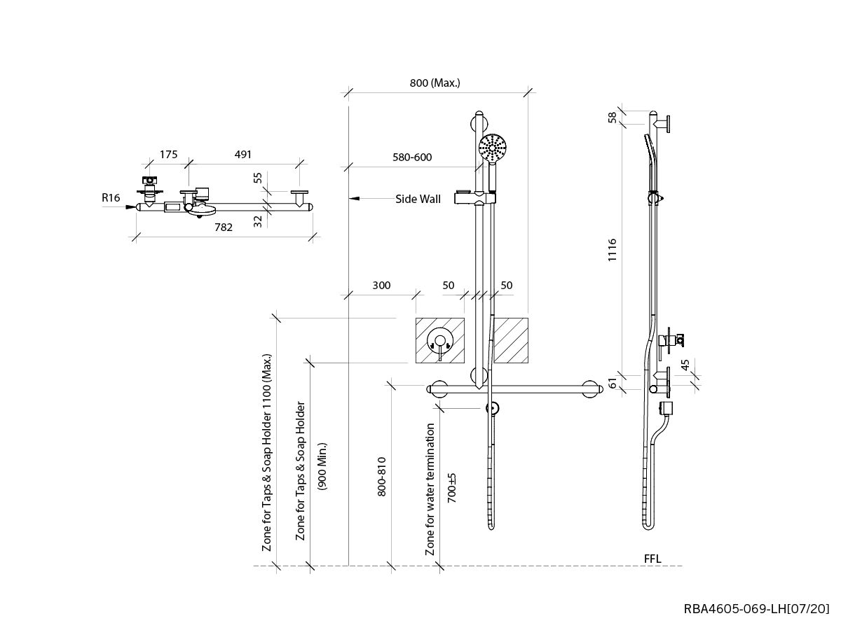 Stainless Steel / Chrome Twin Rail with Handset, Hose & Elbow & Mixer ...