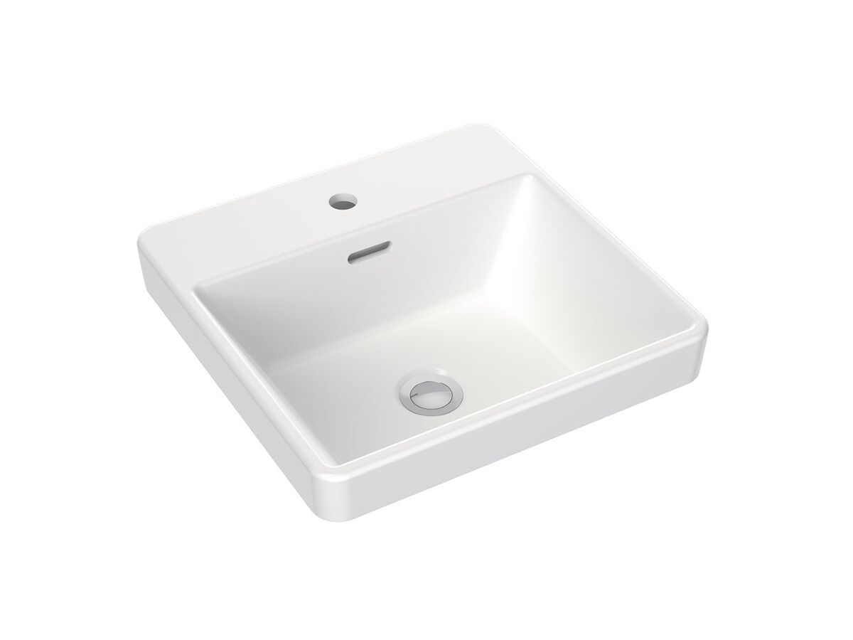 Clark Square Inset Basin with Overflow 1 Taphole 400mm White from Reece