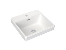 Clark Square Inset Basin with Overflow 1 Taphole 400mm White from Reece