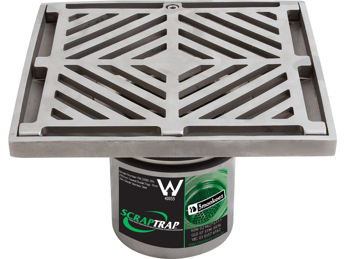 200mm Square Bucket Trap Push-In Stainless 100mm Outlet from Reece