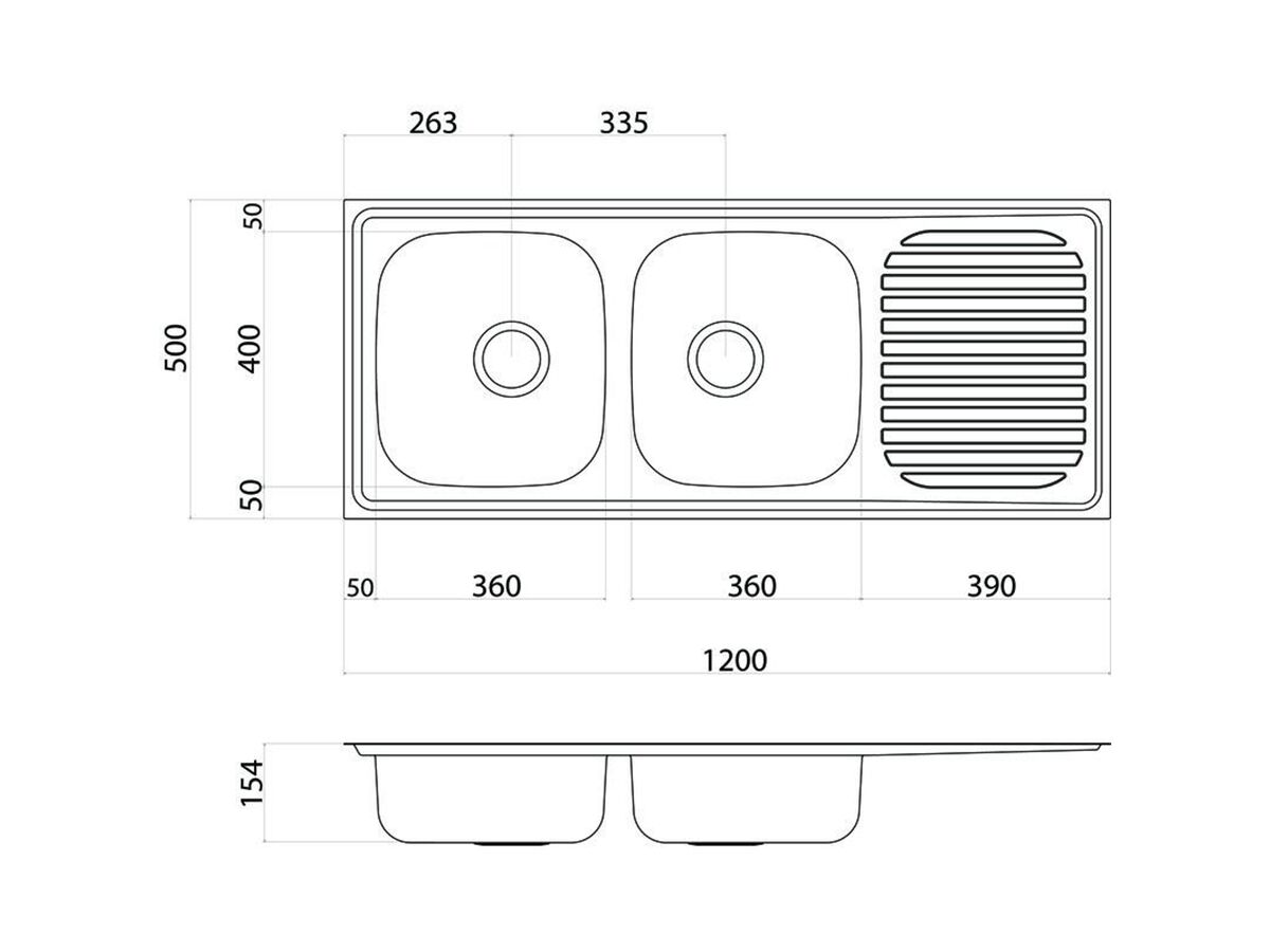 Clark Radiant R200 Double End Bowl Sink 1 Taphole 1200mm Left Hand from ...