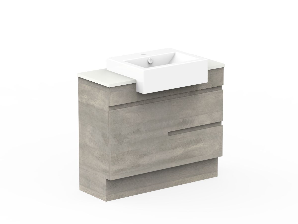Posh Domaine 900mm Floor Mount Vanity Unit Semi-Recessed Centre Bowl ...