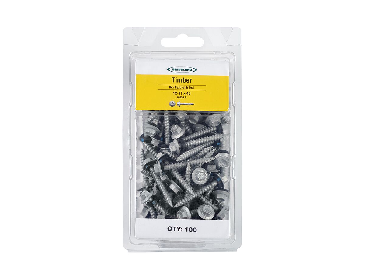 Bridgland Hexagonal Head Screw Timber Class 4 12-11 x 45mm (100) from Reece