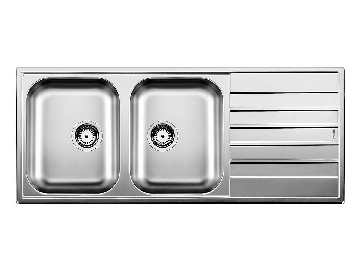 Blanco Livit8s Double Bowl Left Hand Sink with Overflow Stainless Steel ...