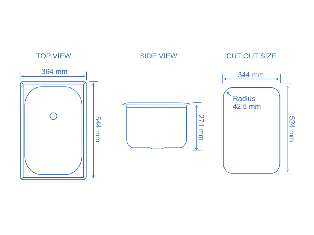 Milena 32 Litre Inset Tub No Tapholes Stainless Steel from Reece