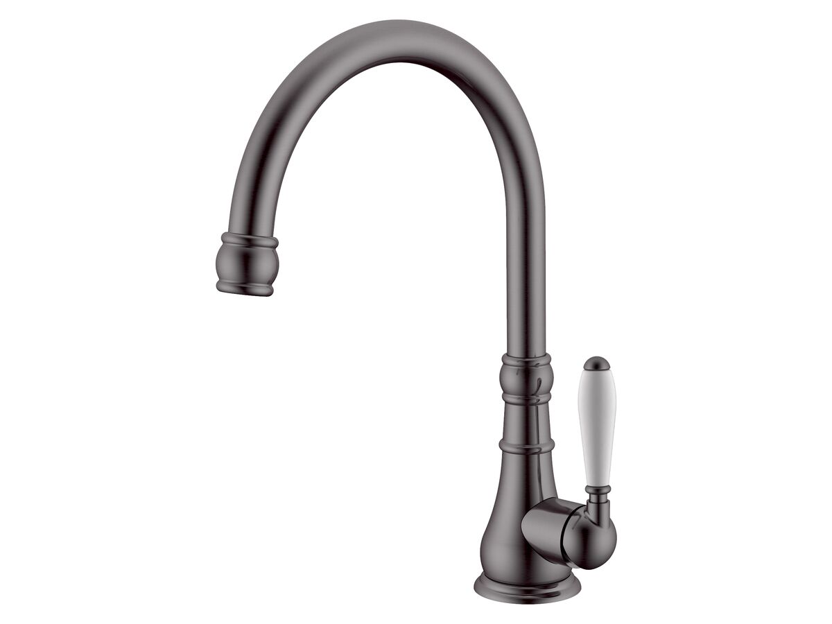 Milli Voir Gooseneck Sink Mixer Tap Large Porcelain Handle Brushed ...