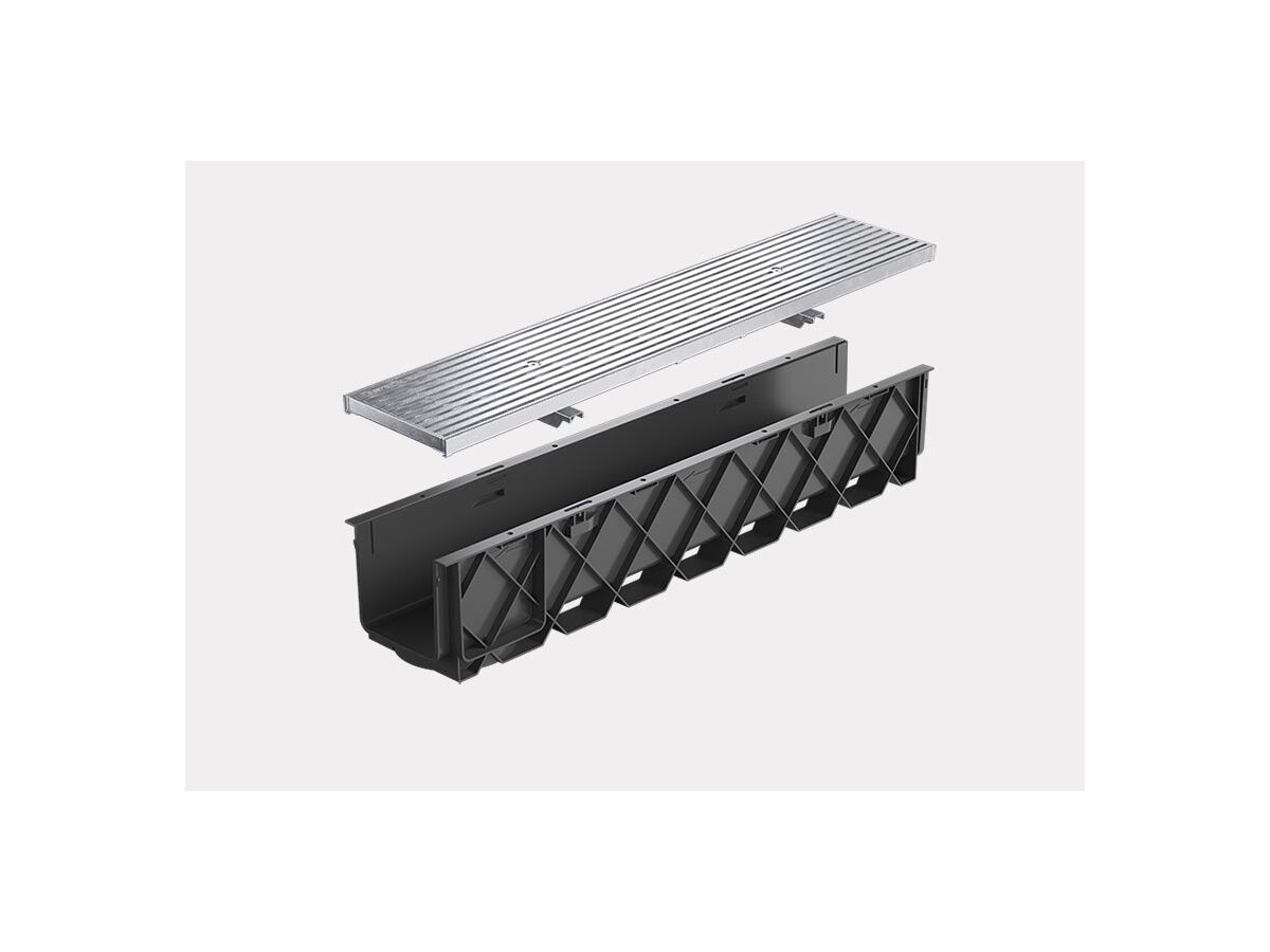 1mtr Storm Drain Pro 150 comes with Galvanised Heelguard Grate from Reece