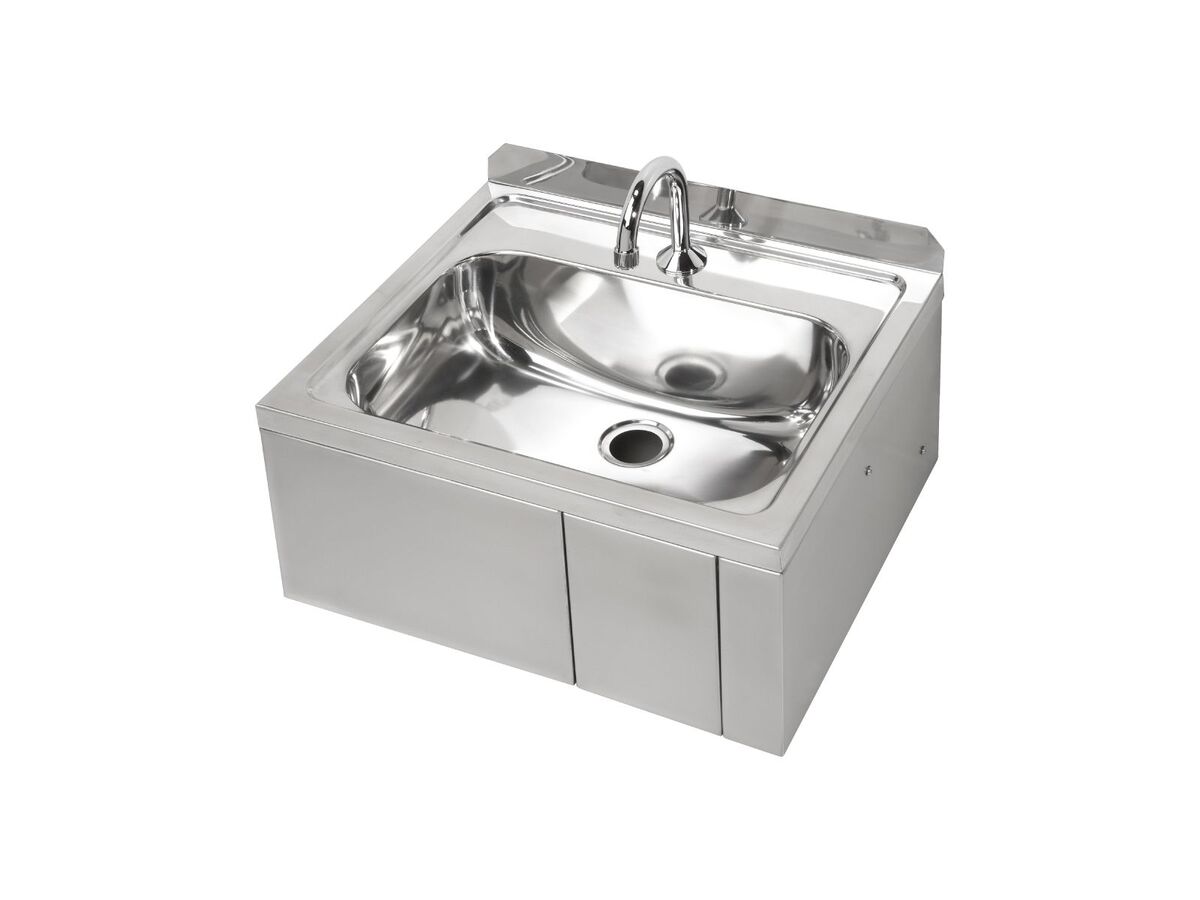 Knee Operated Square Hand basin with Thermostatic Mixing Valve from Reece
