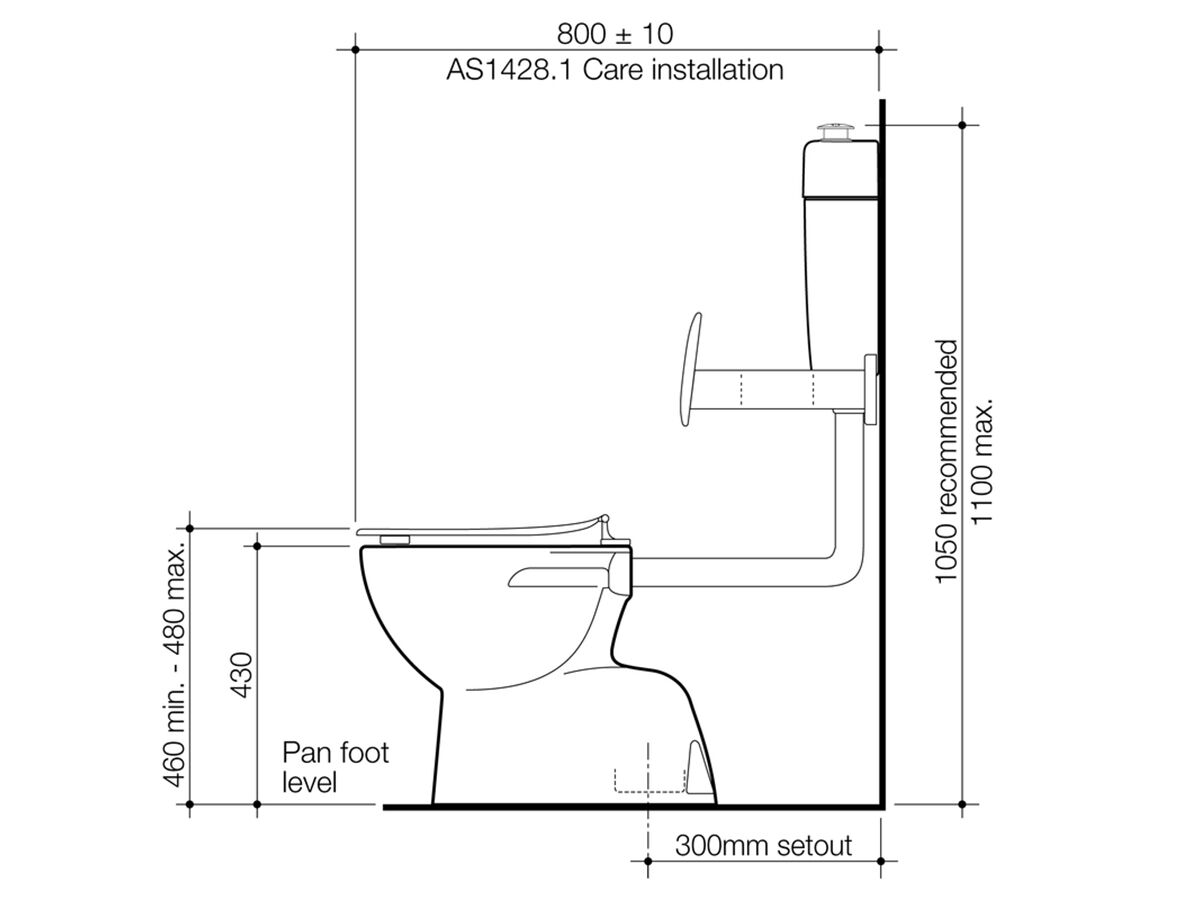 Caroma Care 200 Bottom Inlet Toilet Suite and Backrest S Trap with ...