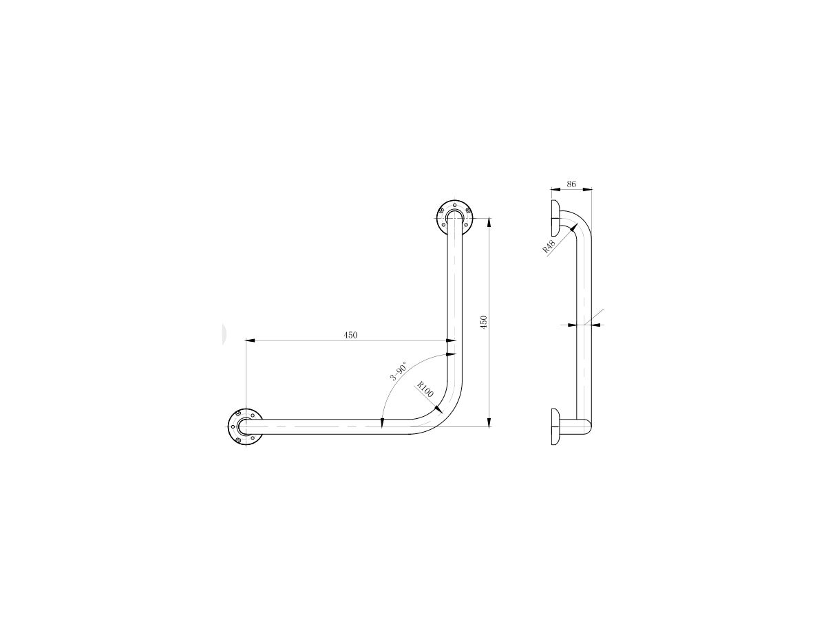 Ambulant Grab Rail 450 x 450mm Universal from Reece