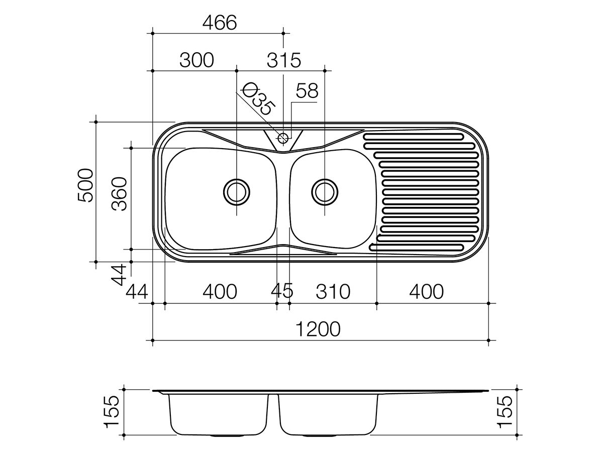 Clark Radiant R175 1.75 End Bowl Sink 1 Taphole Left Hand Bowl 1200 ...
