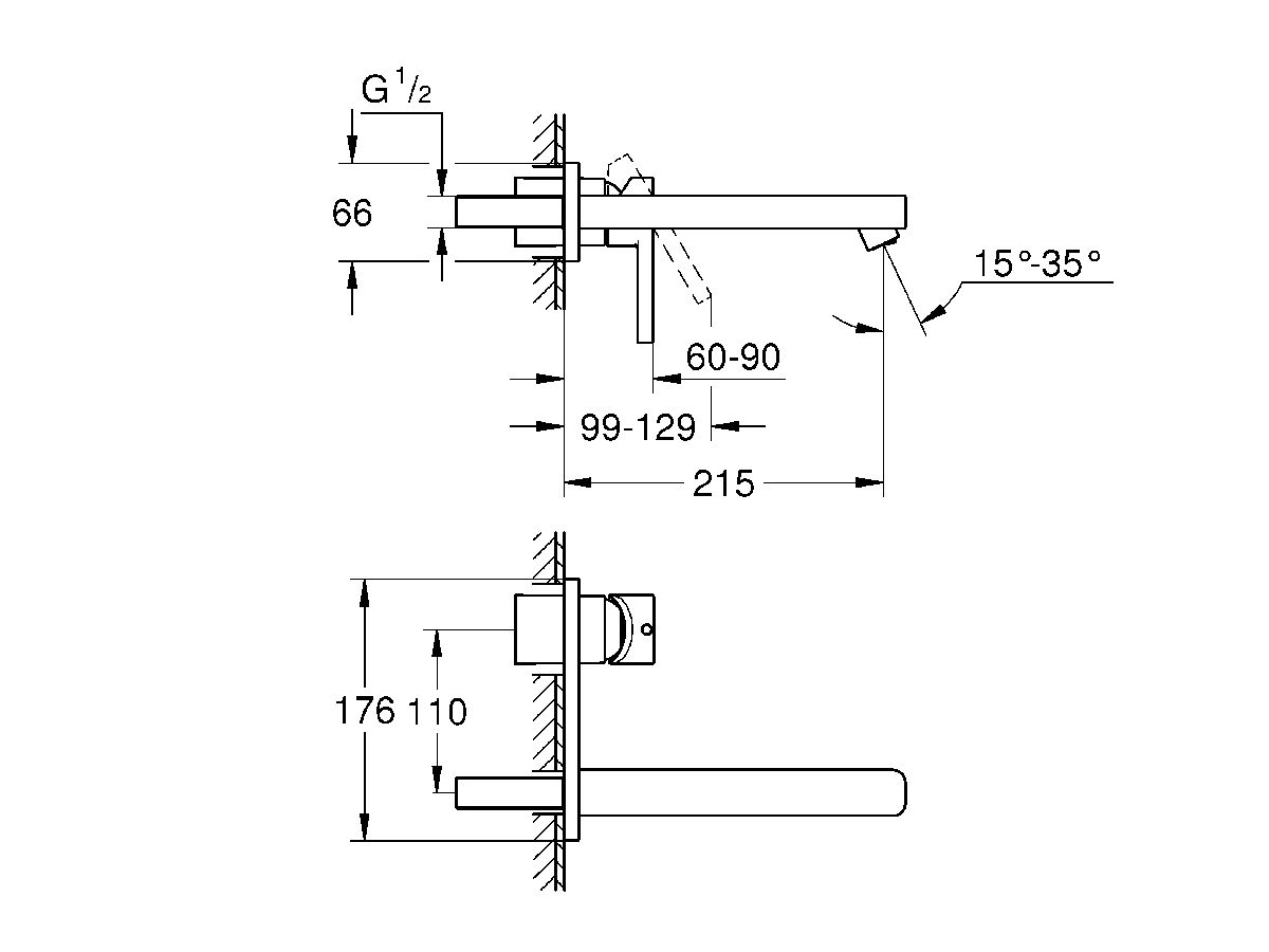 GROHE Lineare Wall Bath Mixer Tap Set 215mm Front of Wall Trim Set Only ...