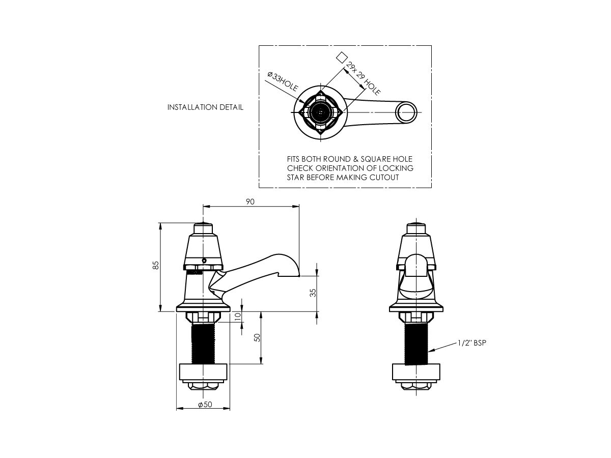 Enware Pillar Tap Push Button Type 48 Spring Action 15mm Chrome (4 Star ...