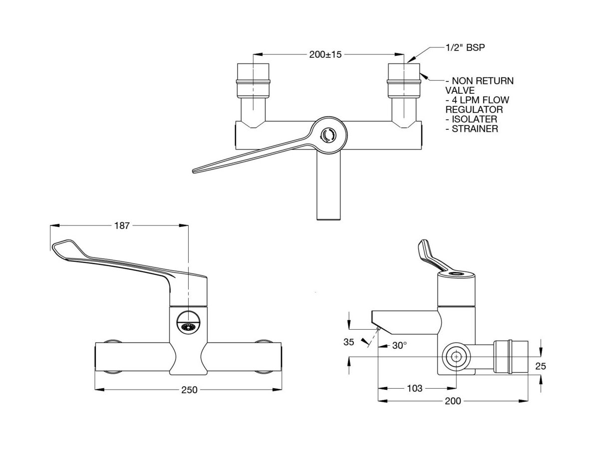 CliniMix Lead Safe Wall Mtd Thermostatic Progressive Basin Mixer ...