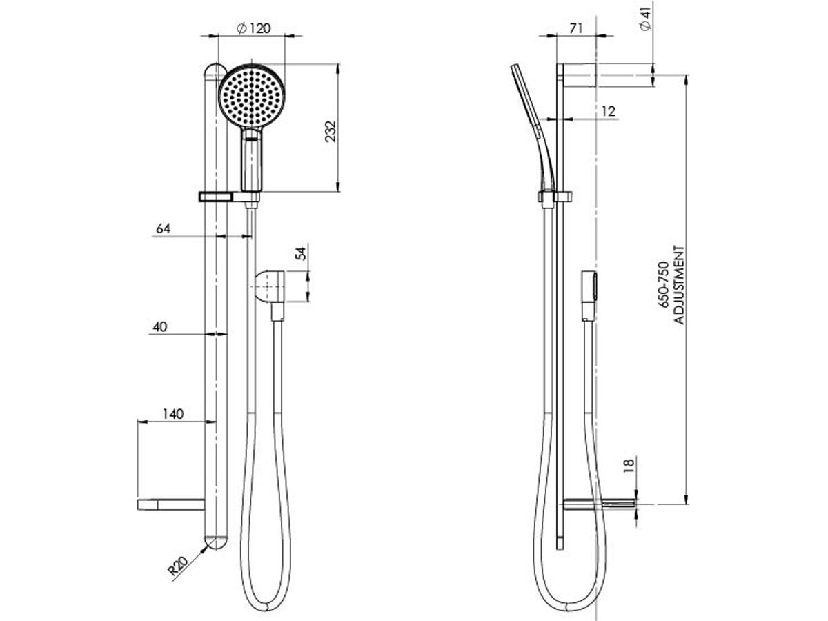 Phoenix NX Quil Rail Shower Chrome (3 Star) from Reece