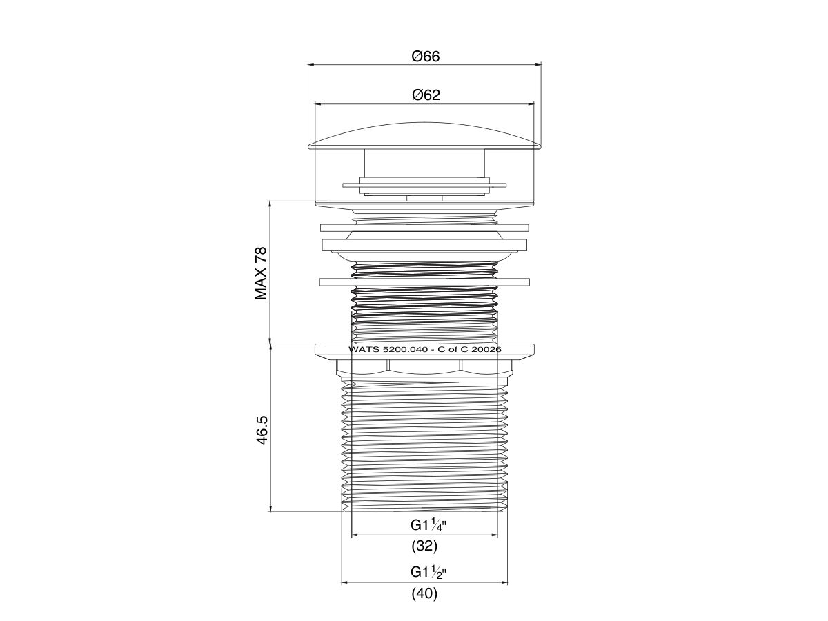 Mizu Dome Plug & Waste 32/40mm x 80mm Push/Plug Chrome from Reece