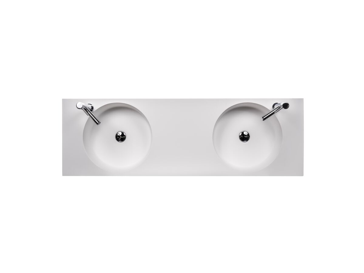 Omvivo Neo Solid Surface Wall Basin Double Bowl 2 Taphole 1400mm White ...